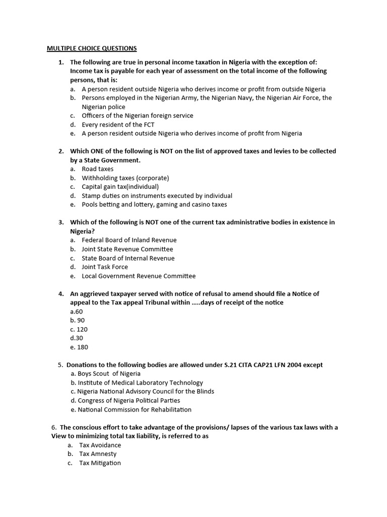 Taxation Exam Questions in Nigeria | PDF | Taxes | Tax Deduction
