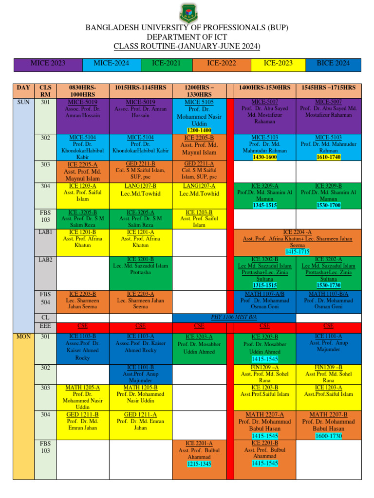 ICT Class Routine Jan-June 2024 (16.01.24) | PDF | Electrical Engineering | Computing