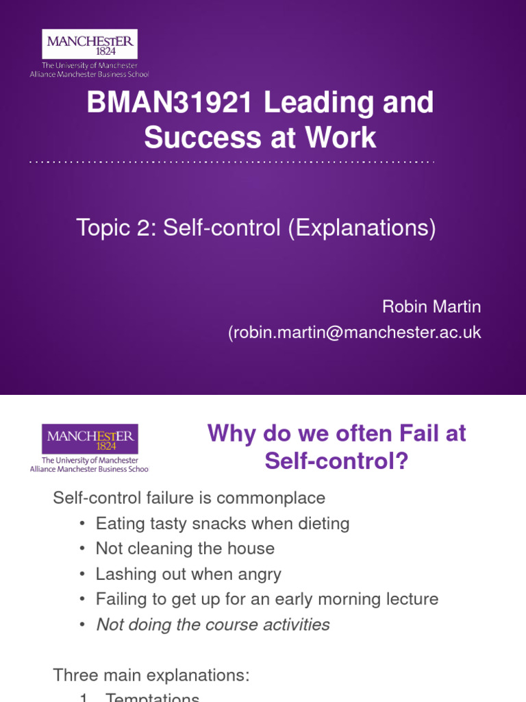 BMAN31921 Self-Control (Explanations) | PDF | Self-Management | Self ...