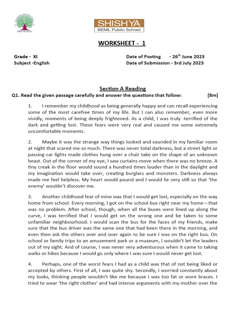 English Worksheet 1 | PDF