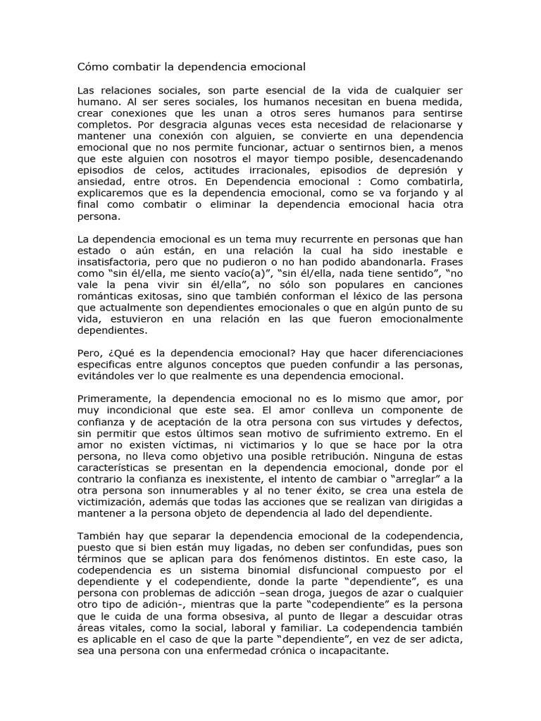 Cómo Combatir La Dependencia Emocional | PDF