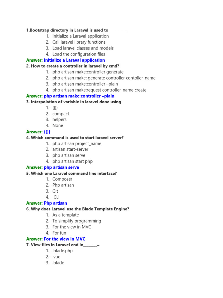 Laravel MCQ: Key Commands and Concepts | PDF