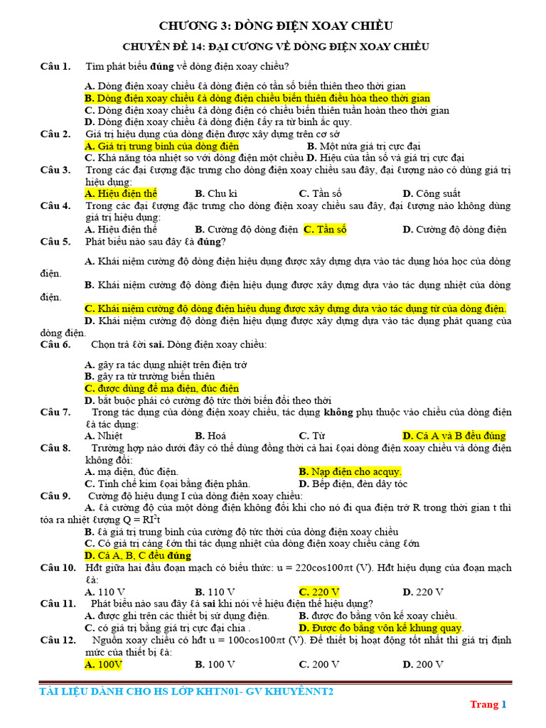 CHUYÊN-ĐỀ-14-19-DÒNG-ĐIỆN-XOAY-CHIỀU | PDF
