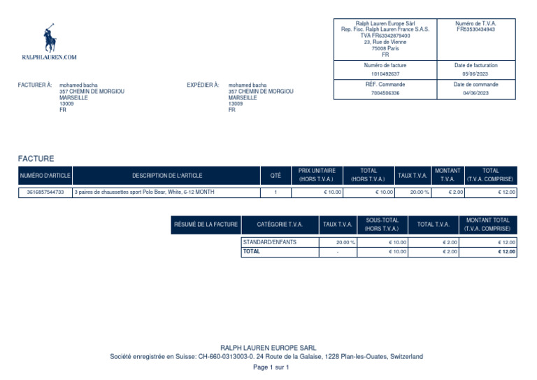 Facture Ralph Lauren | PDF