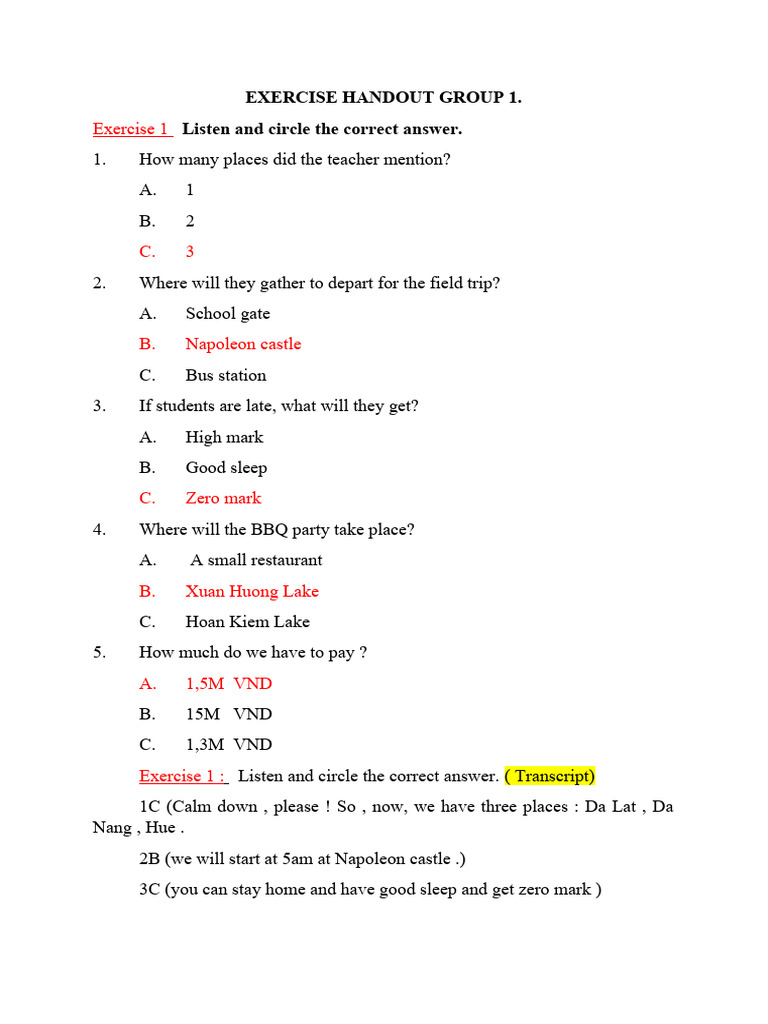 Exercise Handout Group 1 | PDF