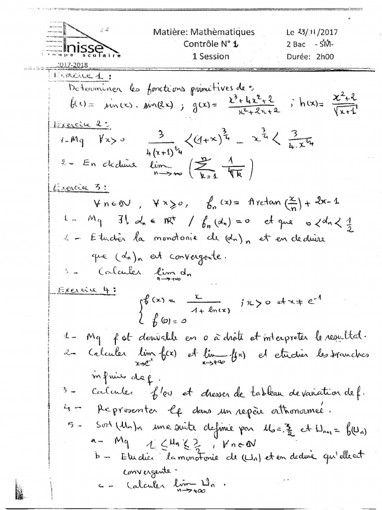 devoir-2-modele-2-mathematiques-2-bac-sm-semestre-1-1 | PDF
