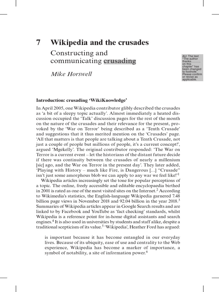 MIKE HORSWELL - Wikipedia and The Crusades | PDF | Wikipedia | Crusades