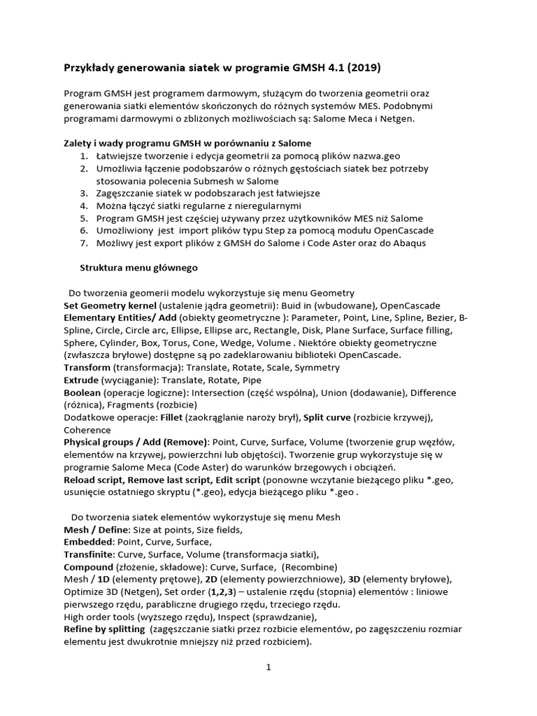 Przyklady GMSH 2019 | PDF