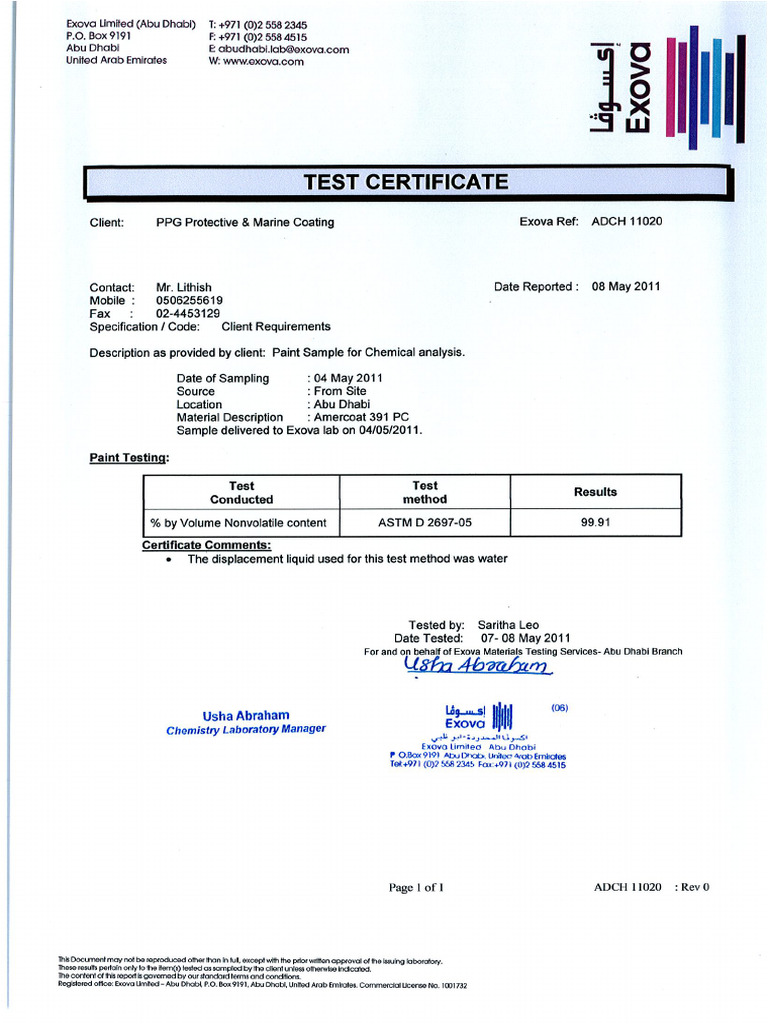391 Exova Test Report | PDF