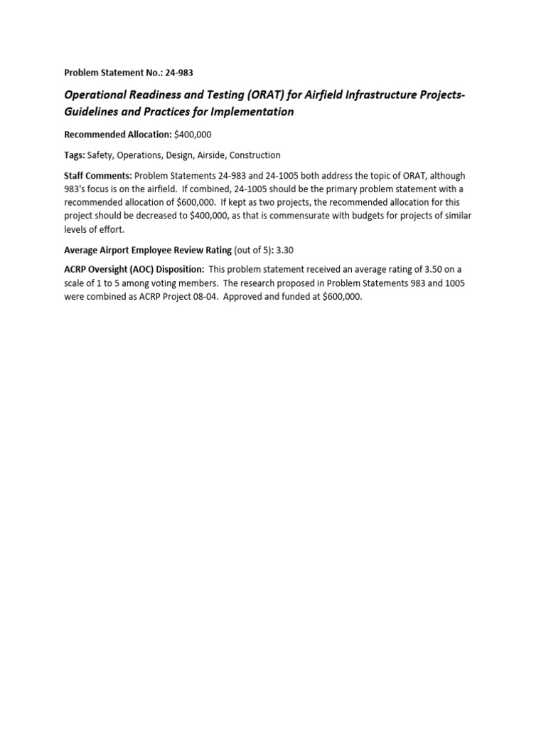 Operational Readiness and Testing (ORAT) For Airfield Infrastructure ...