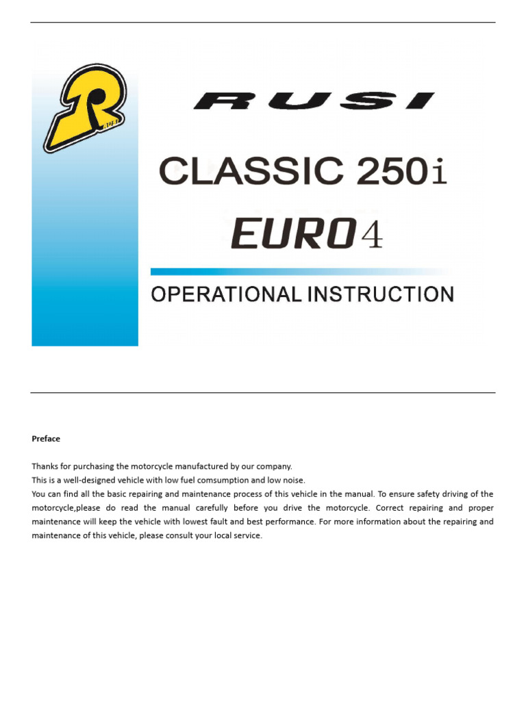 Manual Rusi Classic 250i | PDF | Motorcycle | Motor Oil