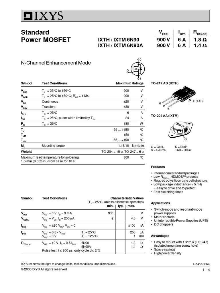 Standard Power MOSFET: N-Channel Enhancement Mode | PDF | Field Effect ...