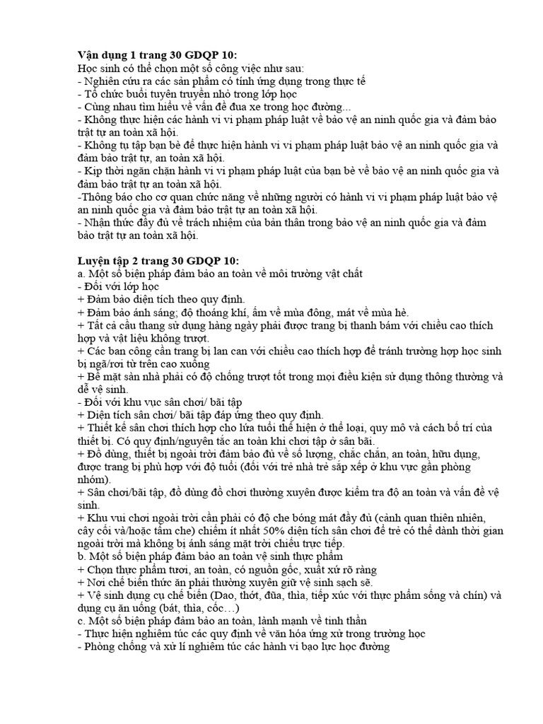 Vận dụng 1 trang 30 GDQP 10 | PDF