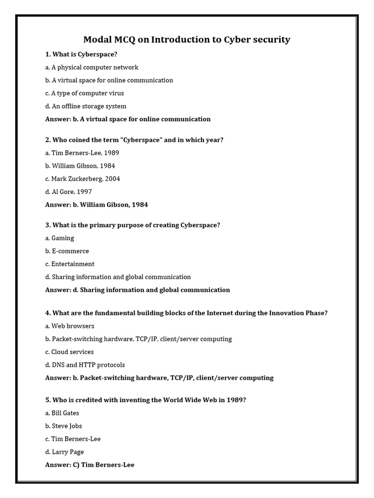 Modal 1 MCQ of CYBER SECURITY | PDF | World Wide Web | Internet & Web
