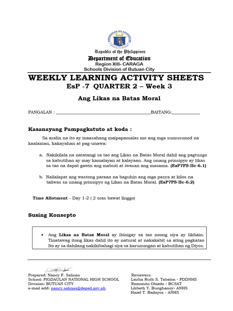 EsP7 WLAS Q2 W3 | PDF