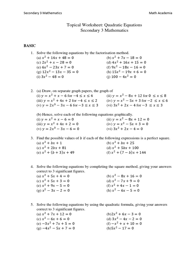 S3 Quadratic Equations Student Portal | PDF