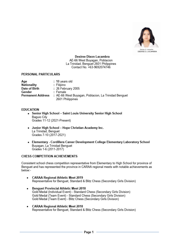 CV-Desiree Lcambra | PDF | Olympic Games | Educational Stages