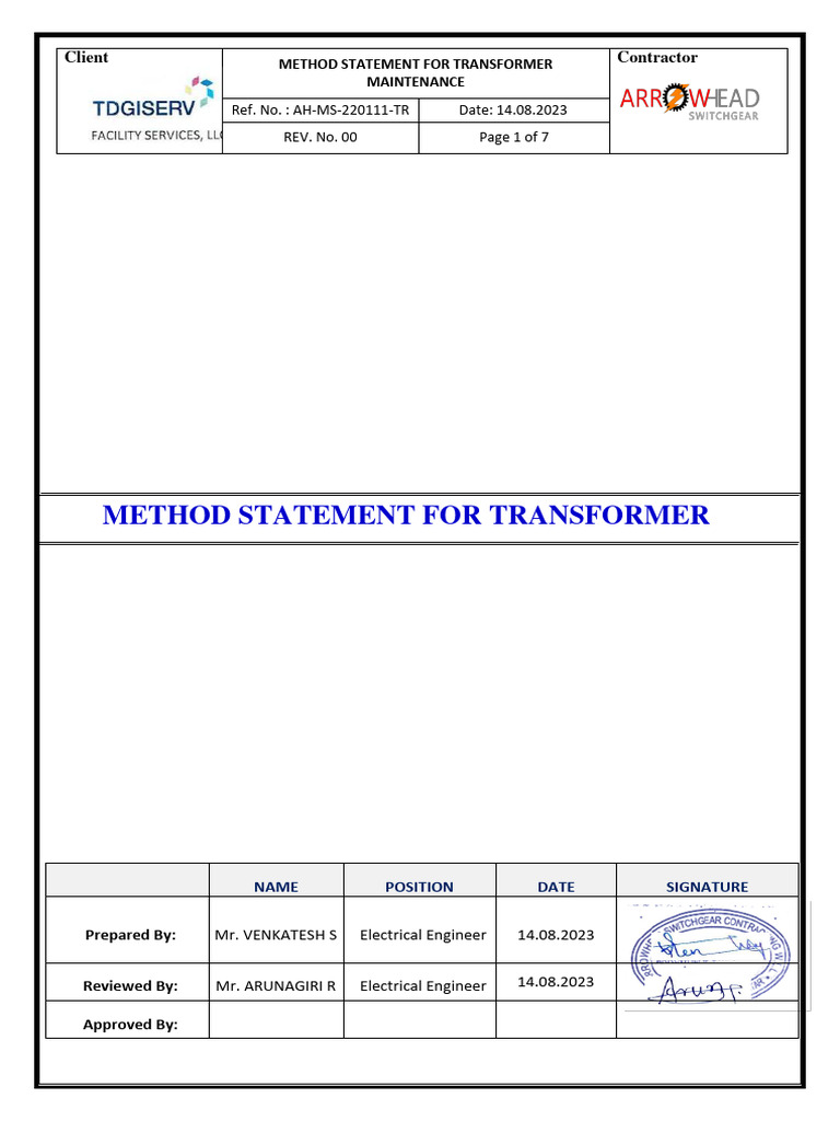 Method of Statement For Transformer | PDF | Transformer | Personal ...