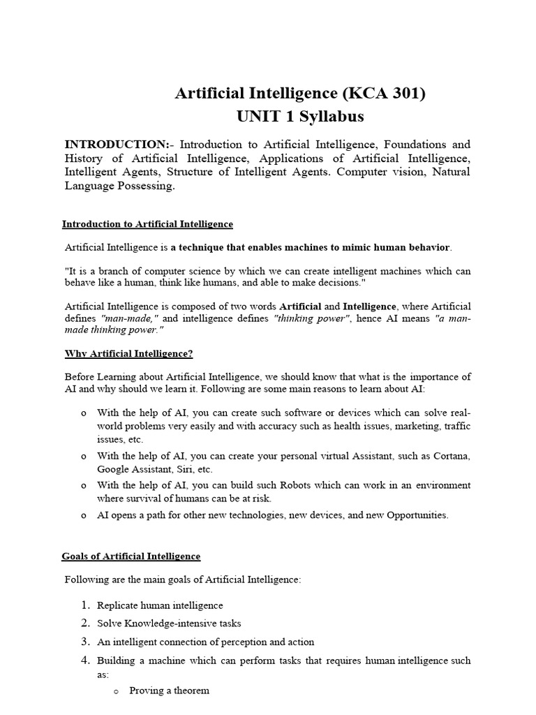 AI Unit1 Notes | PDF AI Unit1 Notes | PDF