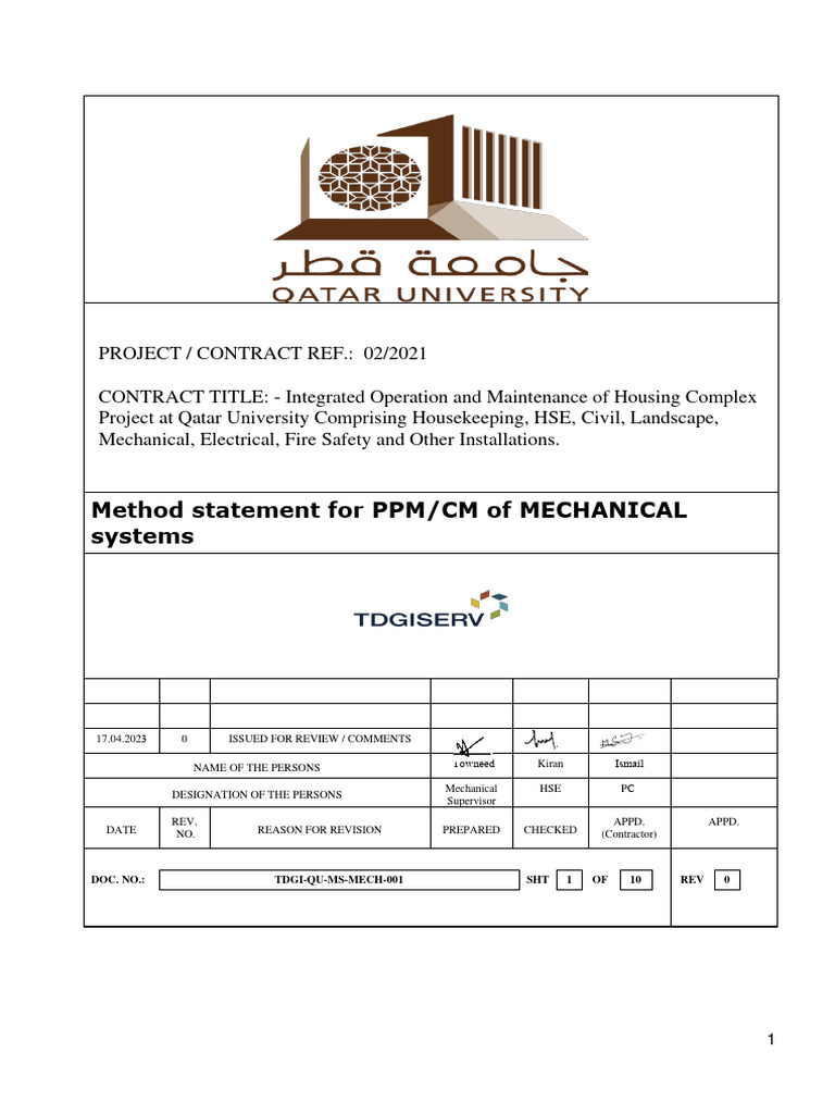 Method Statement for Mechanical Works | PDF | Water Heating ...