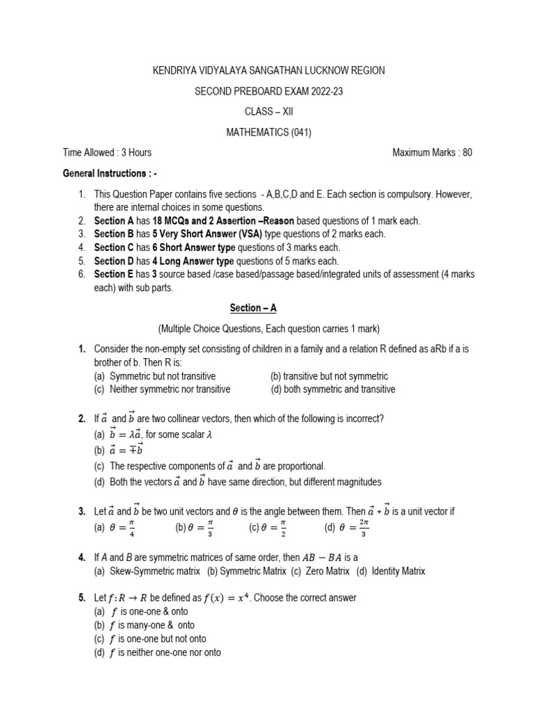 QP 2nd Pre Board Class 12 Maths PDF | PDF | Matrix (Mathematics ... QP 2nd Pre Board Class 12 Maths PDF | PDF | Matrix (Mathematics ...
