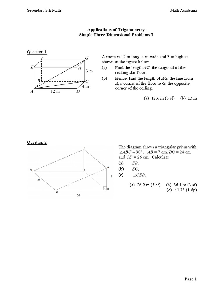 Simple Three-Dimensional Problems 1 | PDF | Rectangle | Geometry