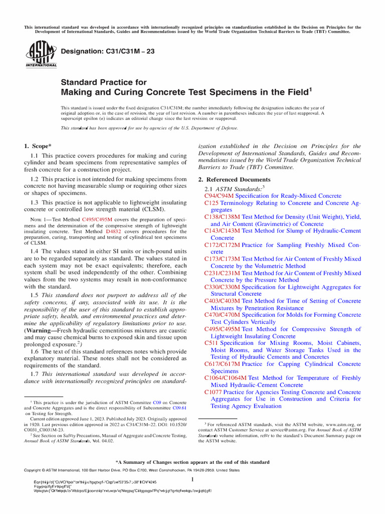 Astm C31-C31M-23 | PDF | Concrete | Materials