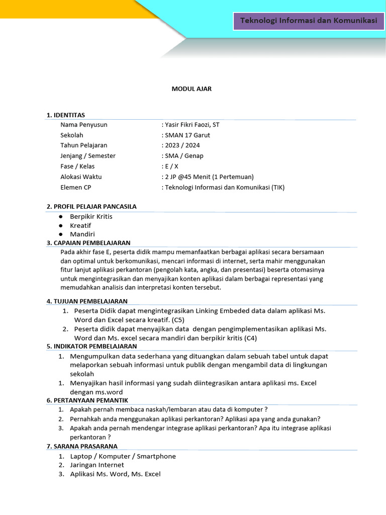 Modul Ajar Siklus 2 | PDF