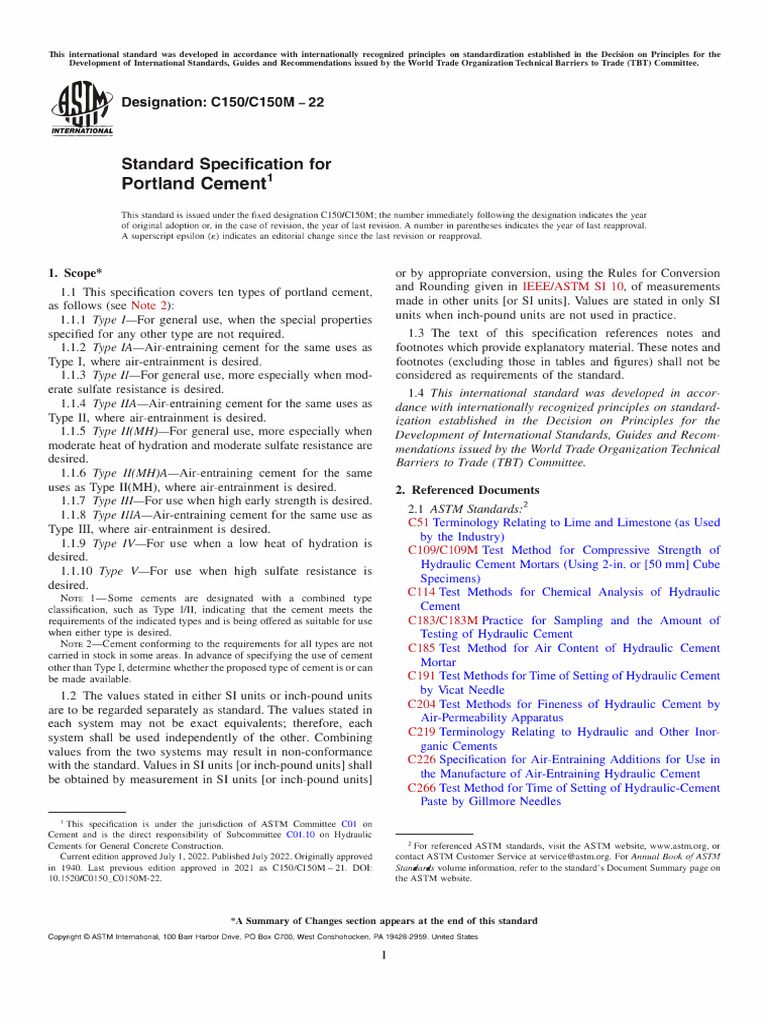 Astm C150-C150M-22 | PDF | Cement | Concrete