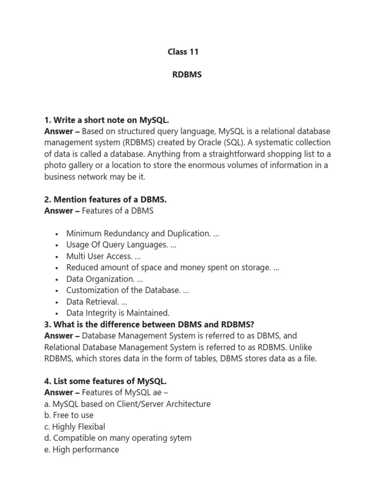 Rdbmsclass 11 Pdf Relational Database Table Database