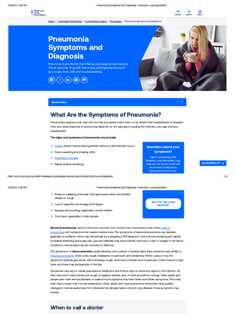 Pneumonia Symptoms and Diagnosis - American Lung Association | PDF