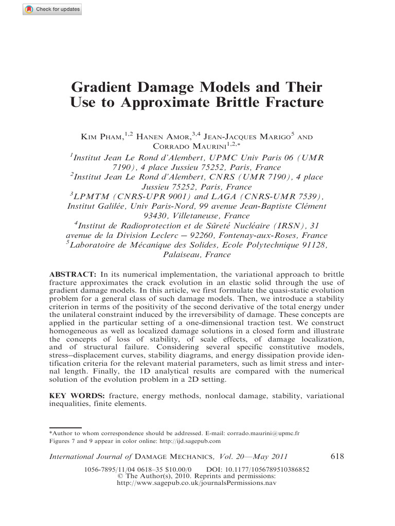 Gradient Damage Models and Their Use To Approximate Brittle Fracture | PDF