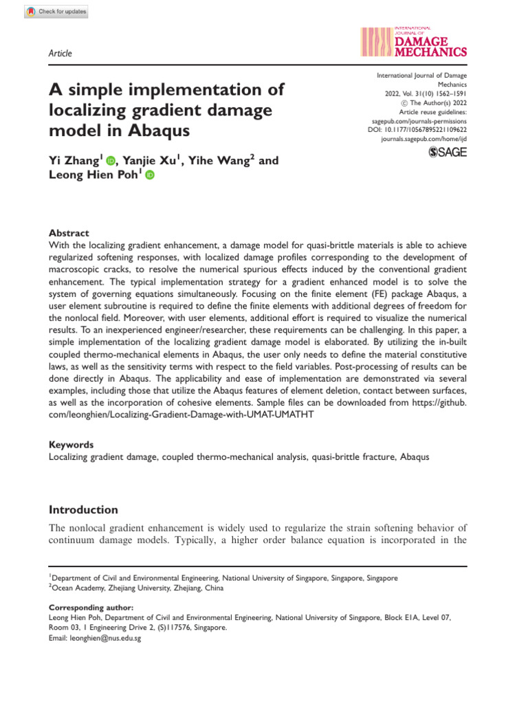 Abaqus Localizing Gradient Damage Model | PDF | Fracture | Stress (Mechanics)