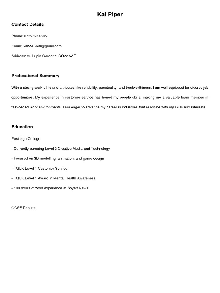 Updated Kai Piper CV | PDF