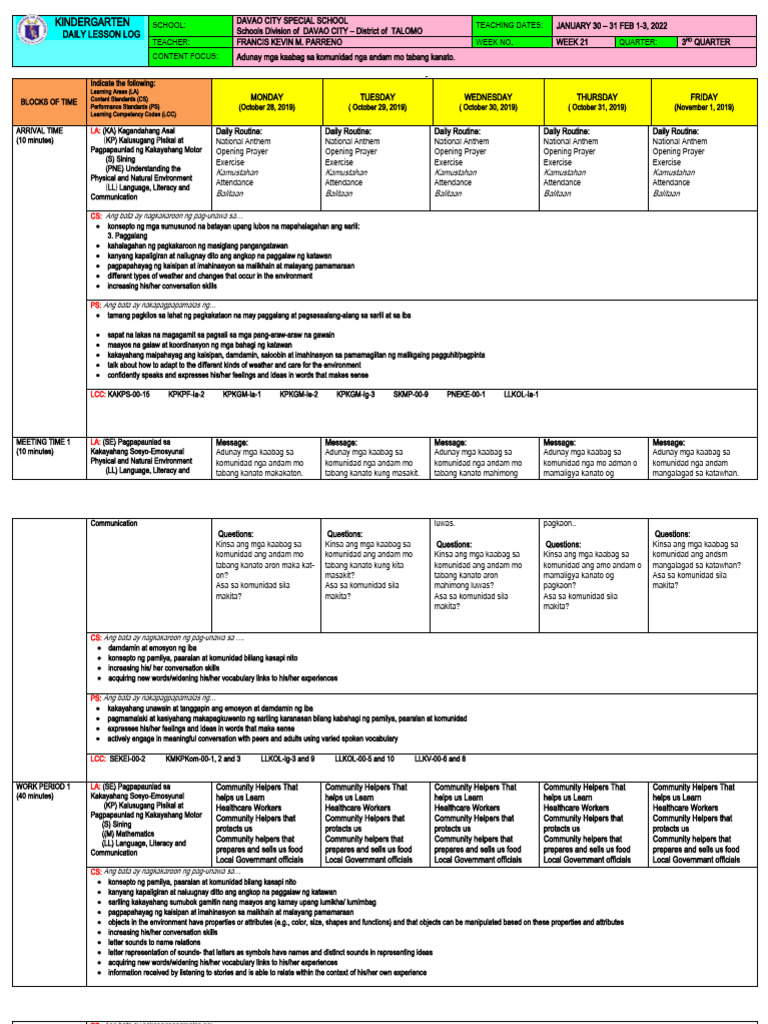 Kindergarten-Dll q3 w1 | PDF
