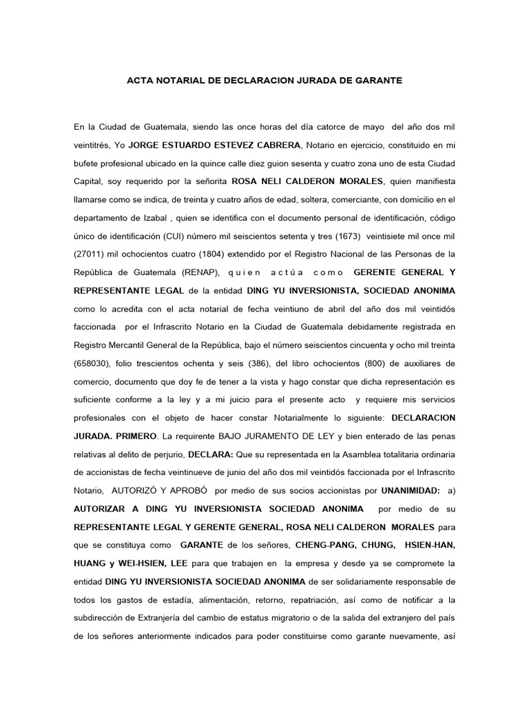 Acta Notarial de Declaración Jurada | PDF