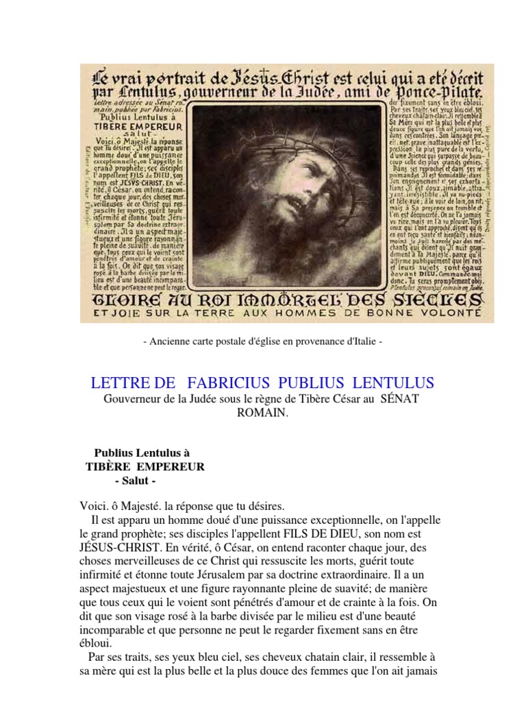 Jesus Christ Lettre Du Publius Lentulus | PDF