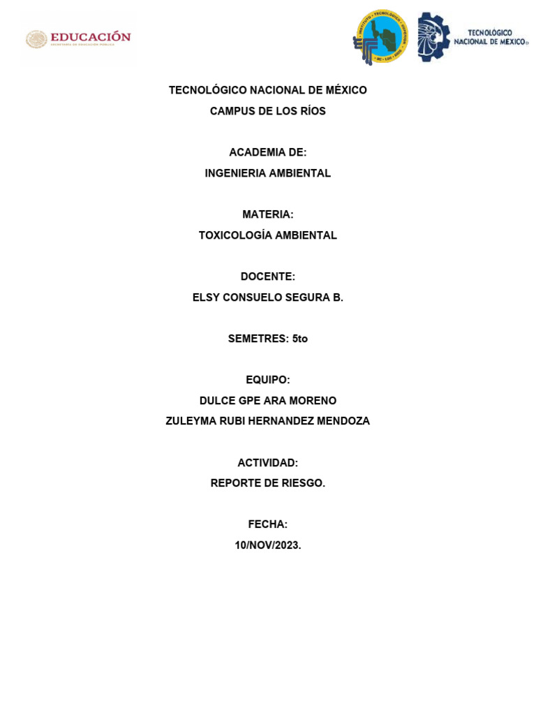 Evaluacion de Riesgo Temefhos Elsy | PDF | Acetilcolina | Agua