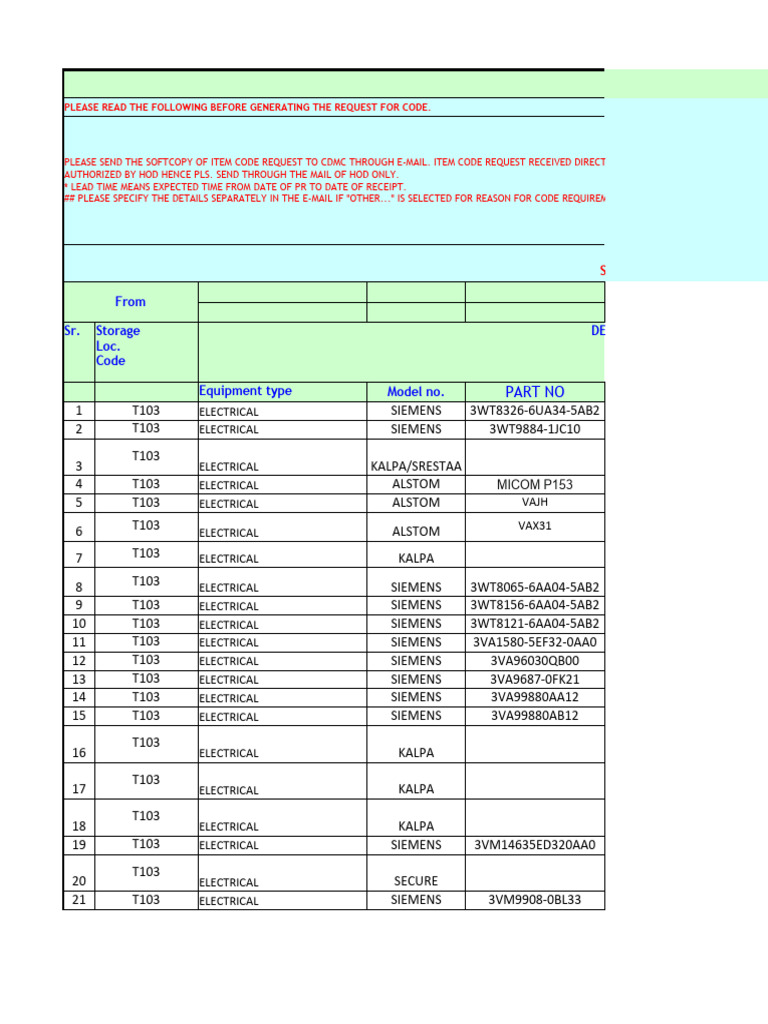 Electrical Equipment Code Request Form | PDF | Manufactured Goods | Electrical Engineering
