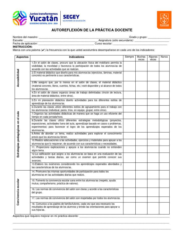 Autoreflexión de La Práctica Docente 28-06-2019 | PDF | Evaluación ...