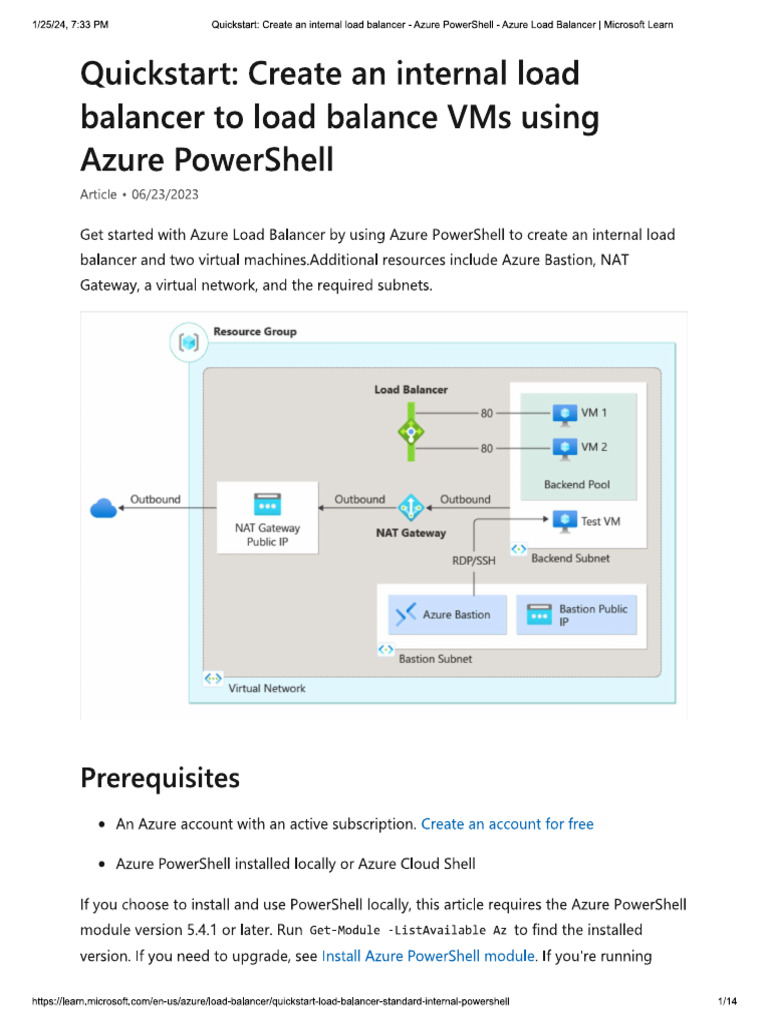 Create An Internal Load Balancer Via Powershell | PDF