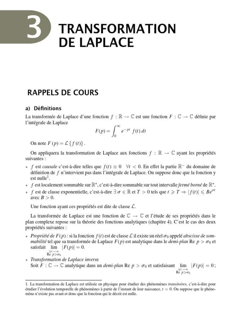 Cours de TRANSFORMATION DE LAPLACE | PDF