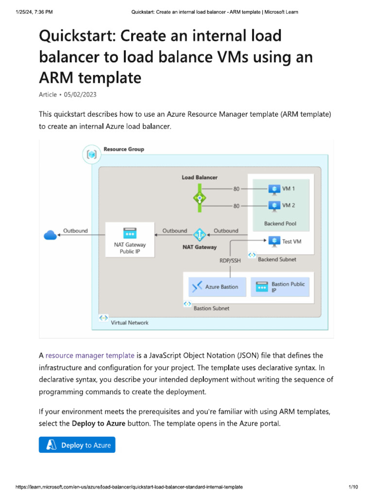 Create An Internal Load Balancer Via Arm | PDF