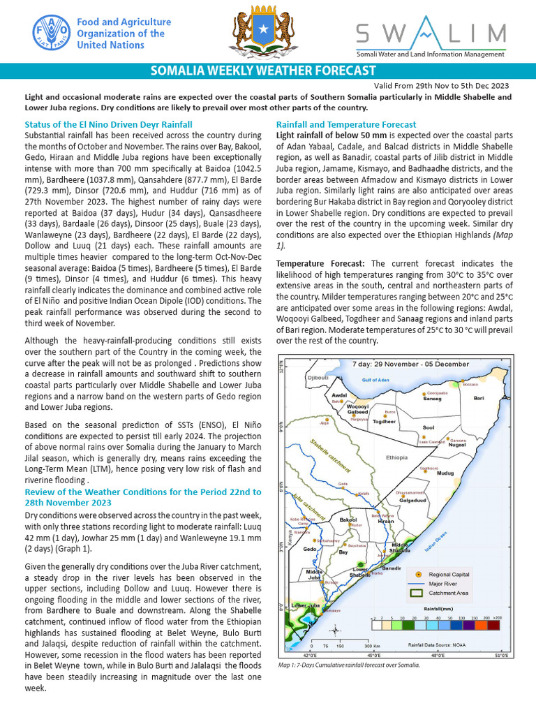 Somalia Rainfall Forecast 29 Nov 2023 0 | PDF