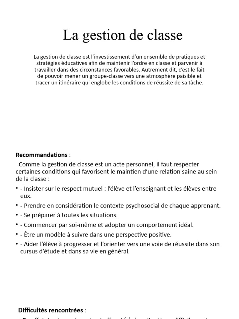 La Gestion de Classe. | PDF
