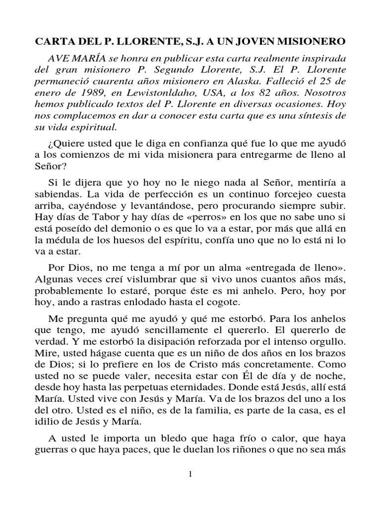 Carta del Padre Llorente | PDF | María, madre de Jesús | Jesús