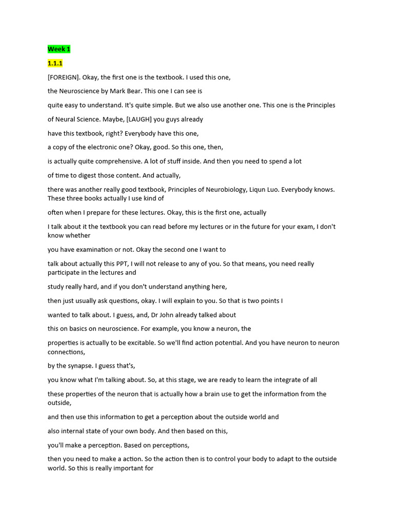 Lecture Transcript | PDF | Senses | Taste Lecture Transcript | PDF | Senses | Taste