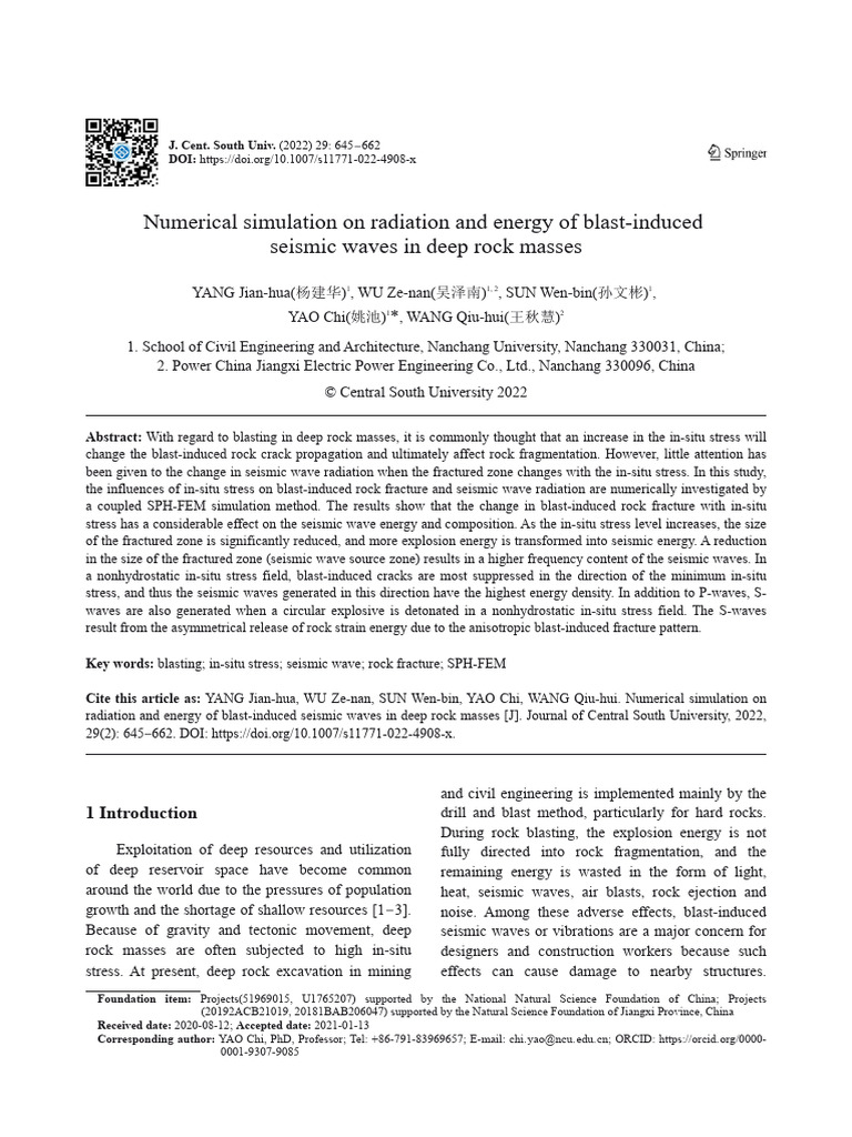 Numerical Simulation On Radiation and Energy of Blast-Induced Seismic Waves in Deep Rock Masses ...
