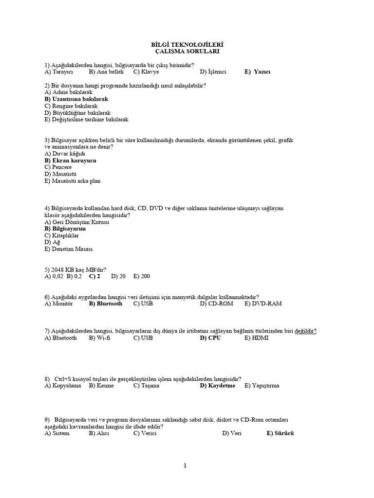 bilgi_teknolojileri_calisma_sorulari | PDF
