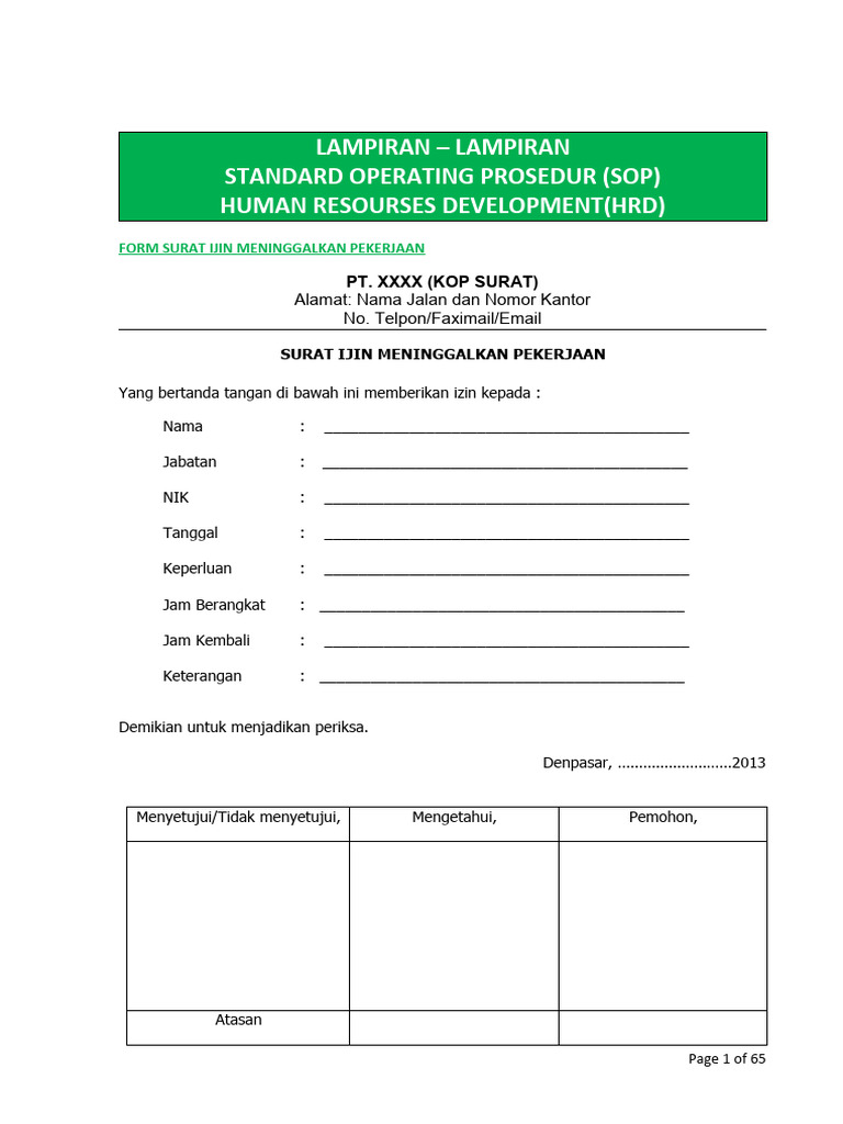 Contoh Formulir HRD dan Izin Karyawan | PDF | Bisnis